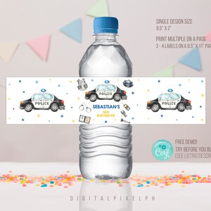 Editable Police Water Bottle Label, Police Label, Police Officer Water ...