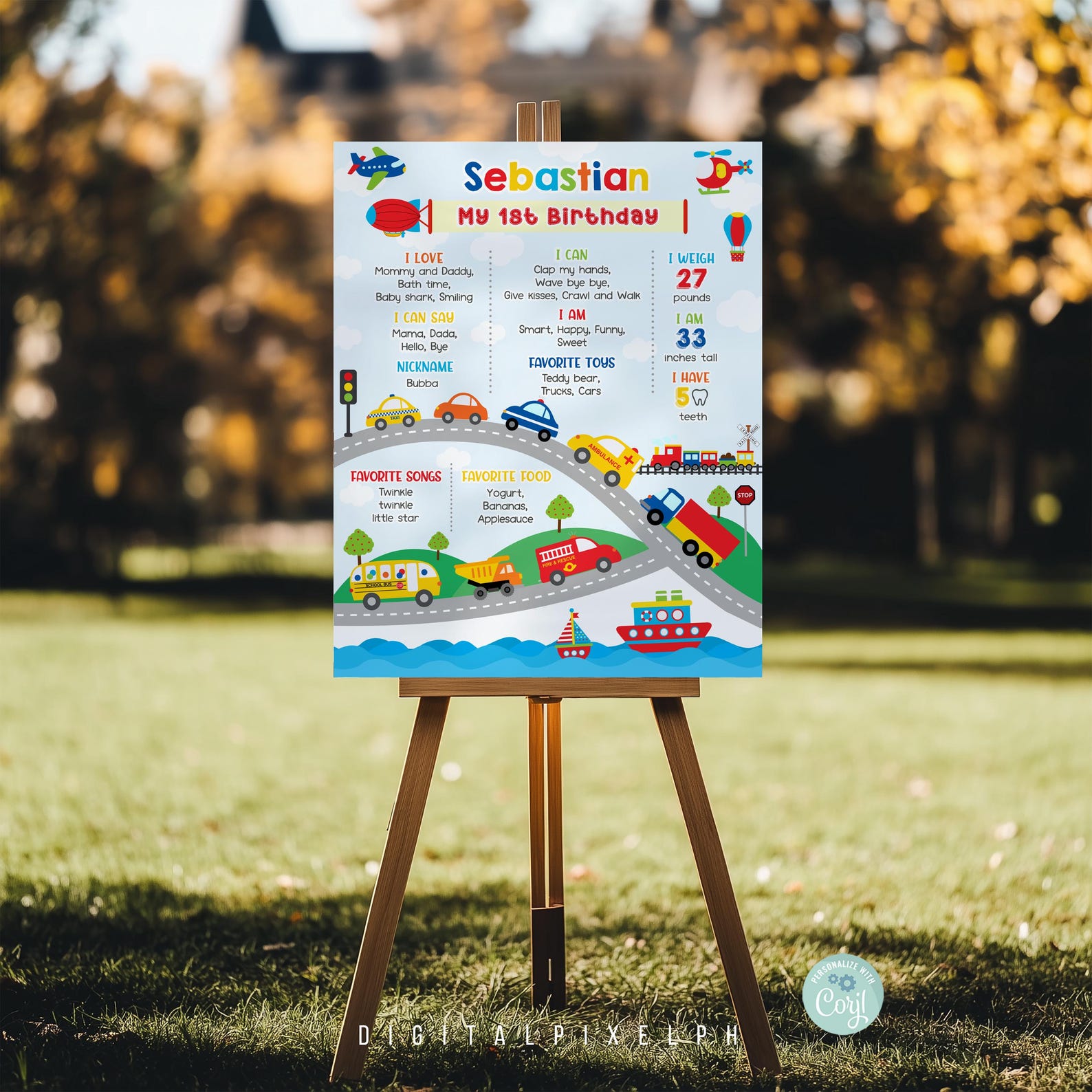 Transportation Birthday Milestone Poster, Editable Template (digital ...