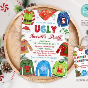 Editable Ugly Sweater Christmas Party Invitation, Christmas Party ...