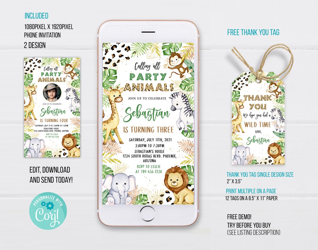 Editable Safari Phone Invitation, Jungle Phone Invitation, Safari ...