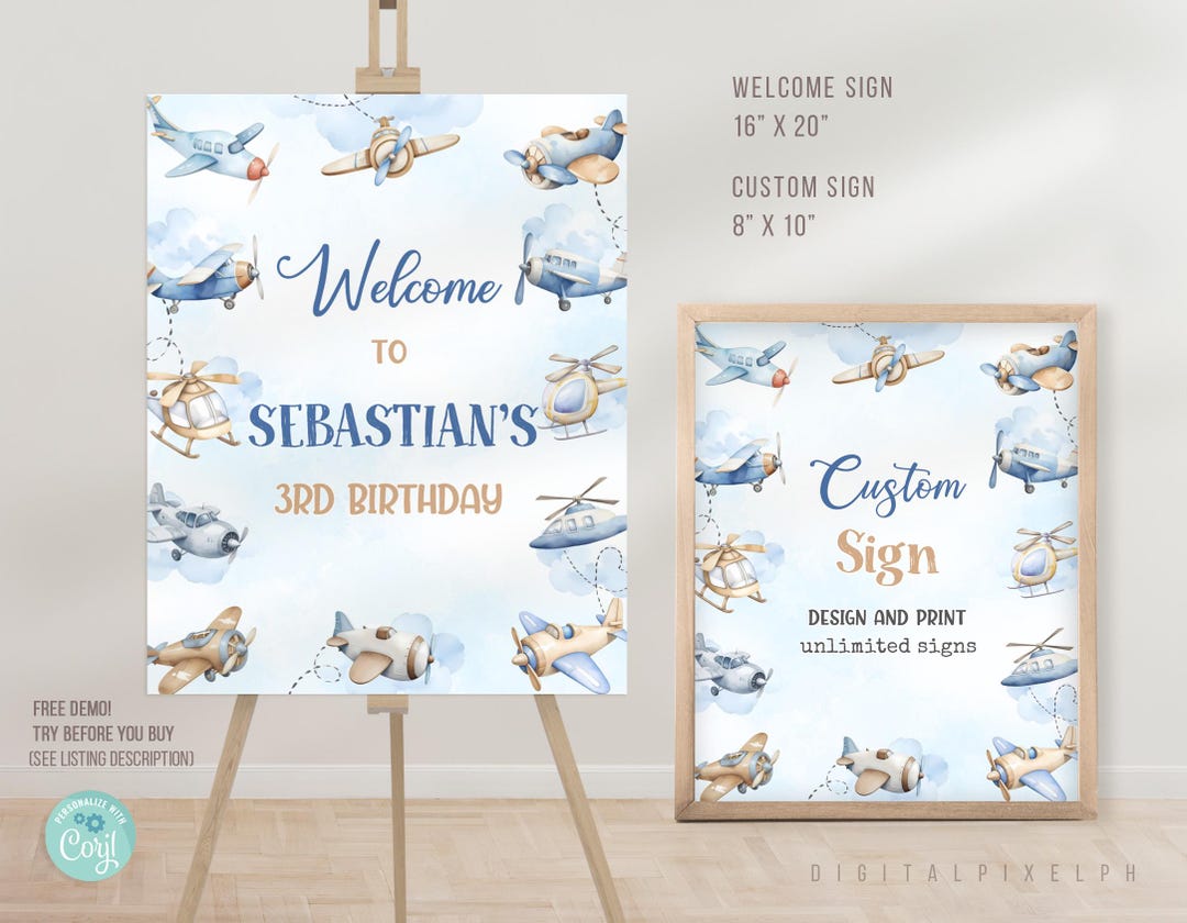 Editable Airplane Birthday Party Welcome Sign Template, Airplane ...