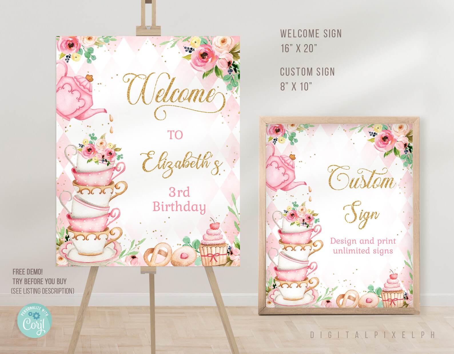 Editable Tea Party Welcome Sign Template, Tea Party Custom Sign ...