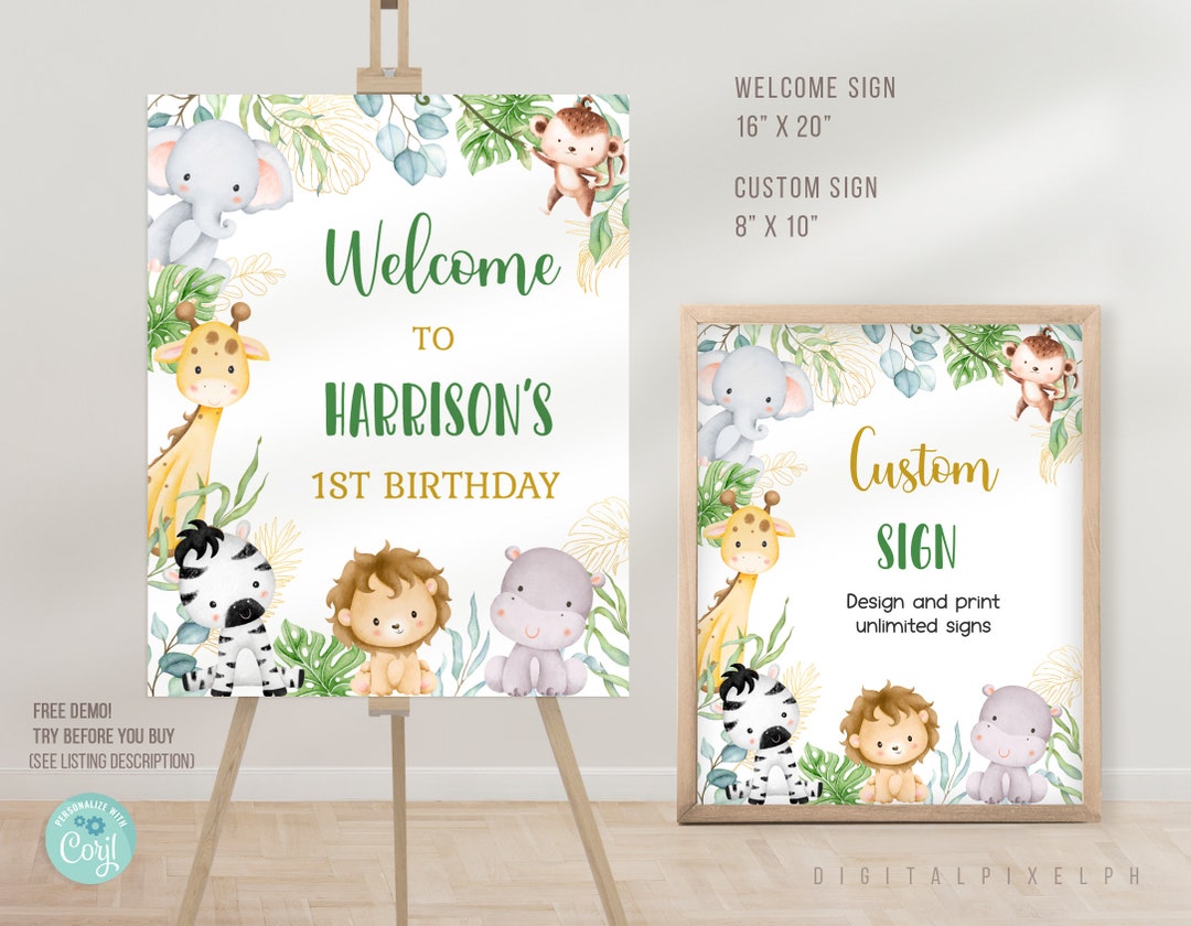 Editable Safari Birthday Party Welcome Sign Template, Safari Birthday ...