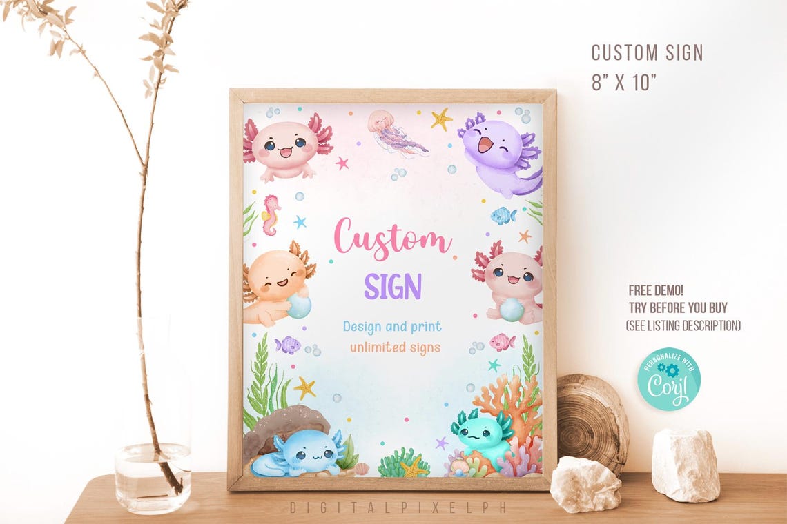 Editable Axolotl Birthday Welcome Sign Template (digital Download) - Etsy