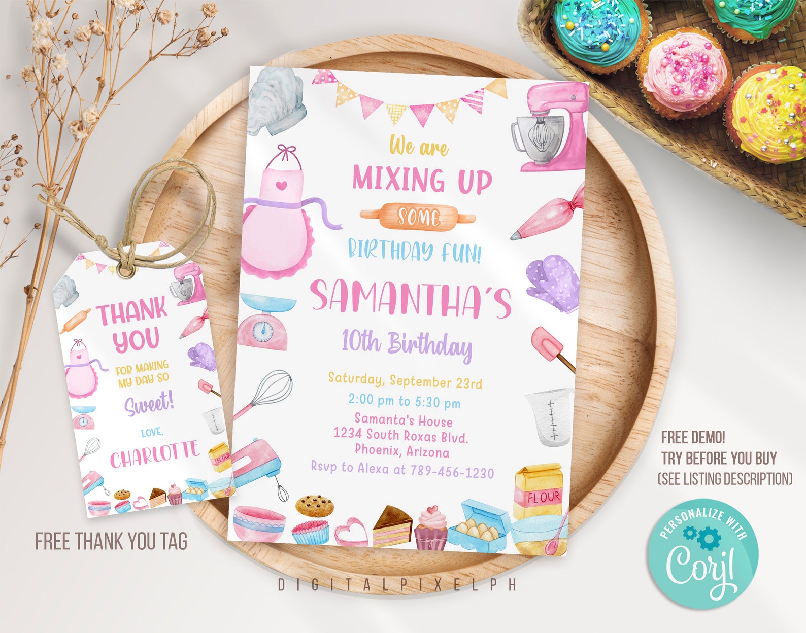 Editable Baking Birthday Party Invitation, Baking Party Invite, Cooking ...