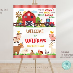 Editable Farm Birthday Welcome Sign Template, Farm Birthday Custom Sign ...