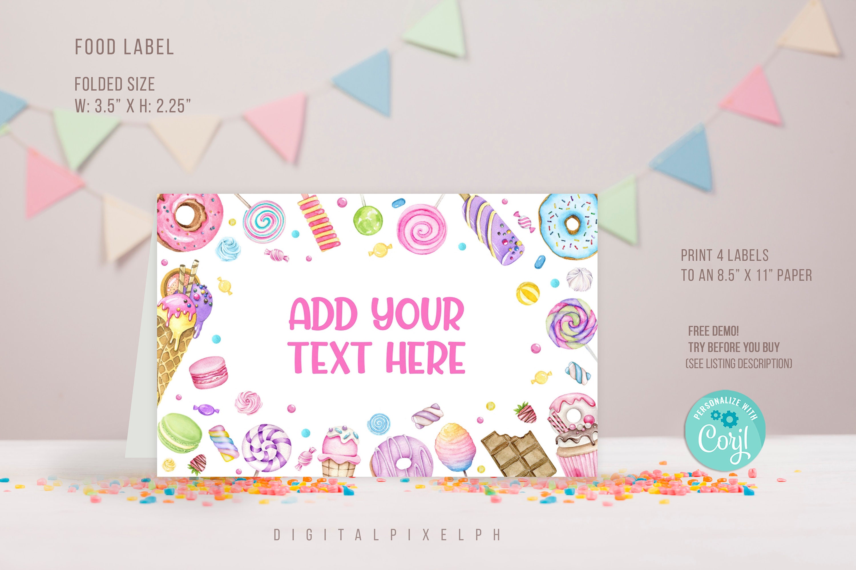 Sweets Candy Birthday Invitation Bundle, Editable Party Decor (digital ...