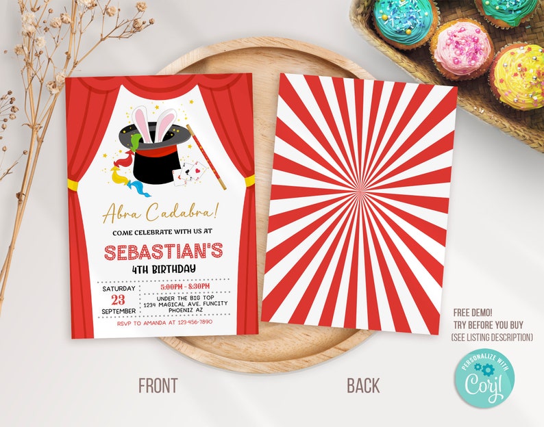 Editable Magic Show Birthday Invitation Template, Magic Party Birthday ...