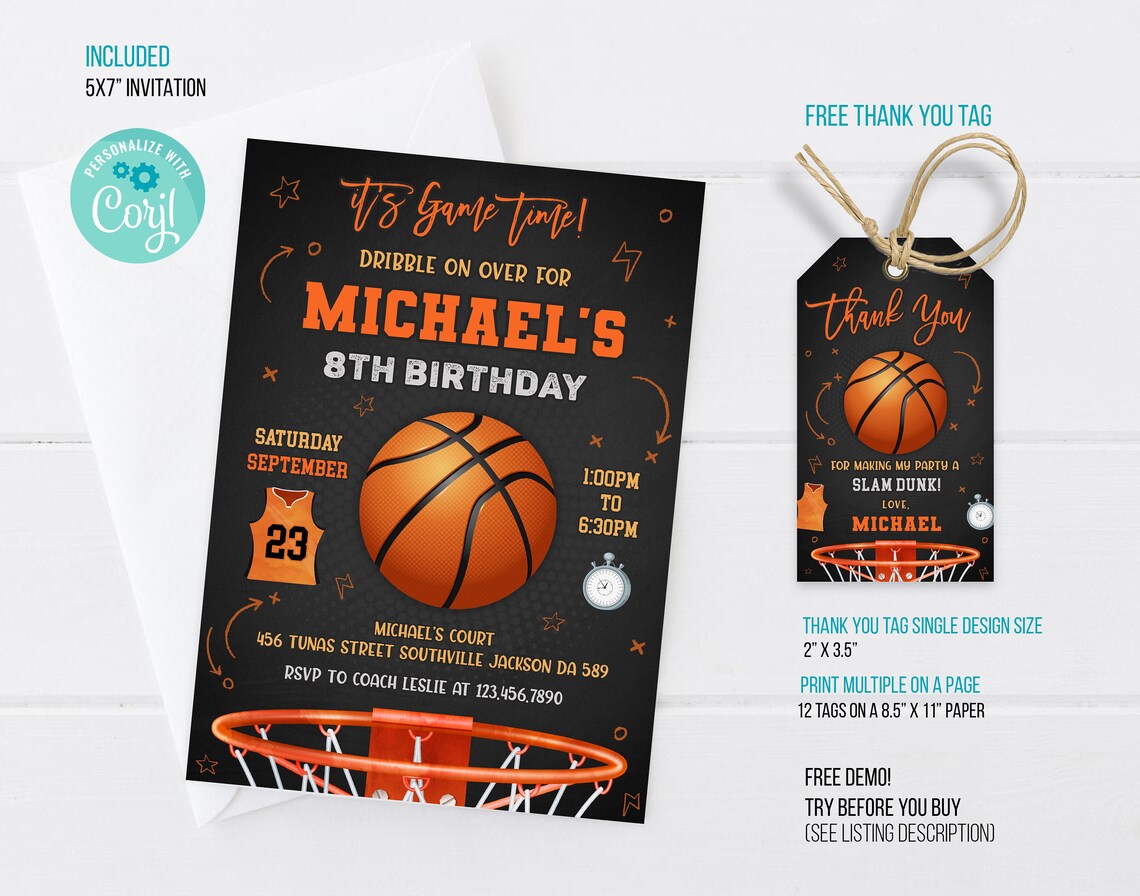 Basketball Birthday Invitation Template Printable Basketball - Etsy