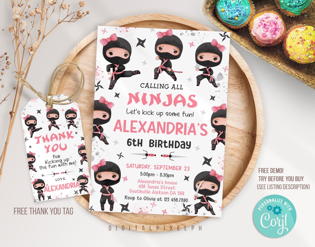 Editable Ninja Birthday Invitation Template, Ninja Birthday Invitation ...