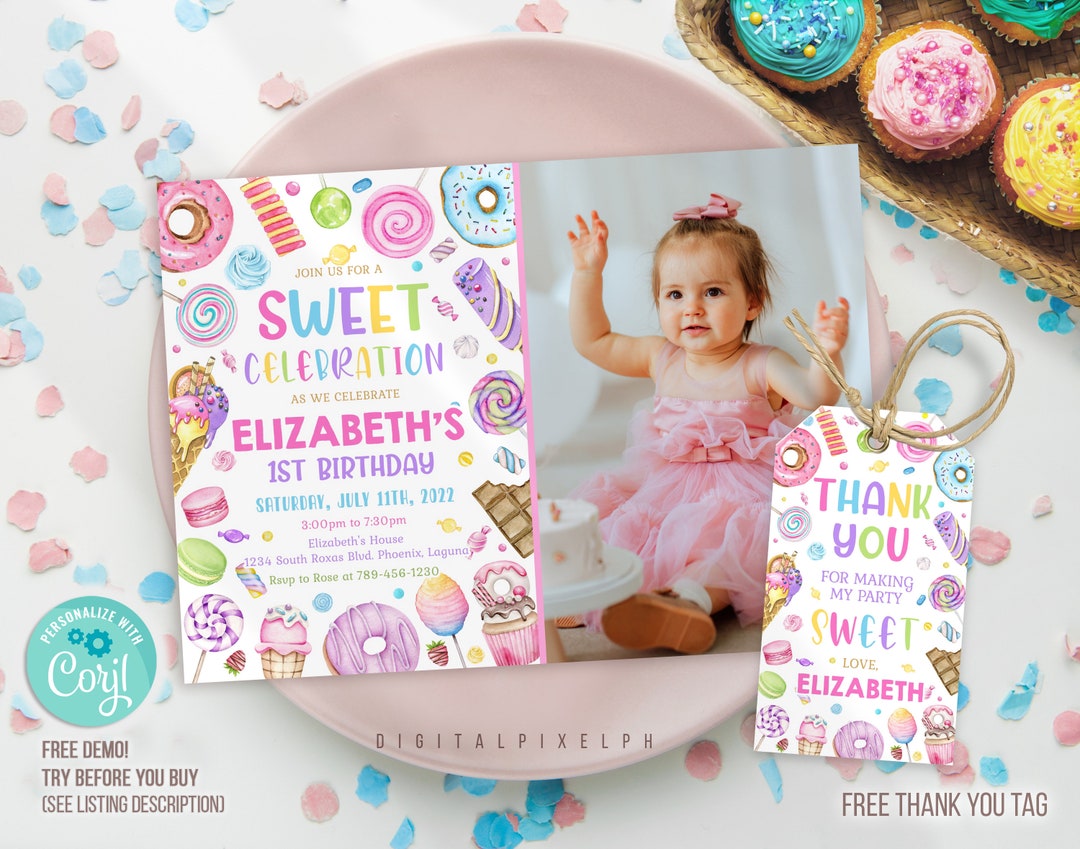 Editable Sweets Candy Invitation, Sweet Candy Birthday Invitation ...