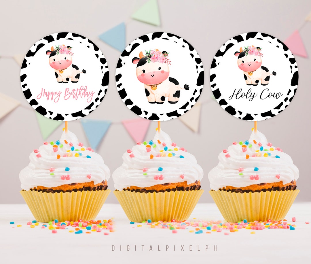 Holy Cow Birthday Party Cupcake Toppers, Holy Cow Cupcake Toppers, Cow ...