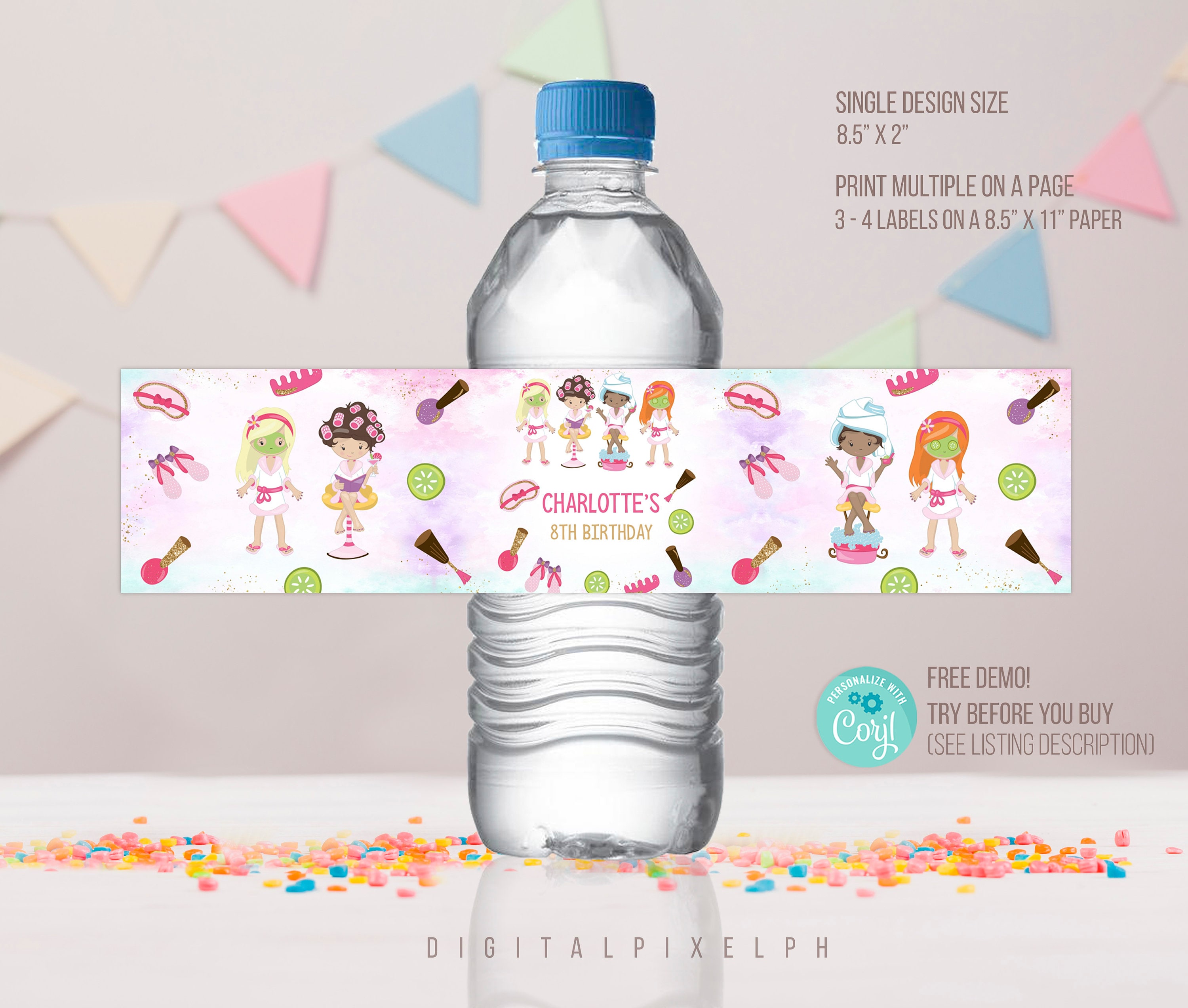 Editable Spa Party Water Bottle Label, Spa Party Label, Spa Party Water ...