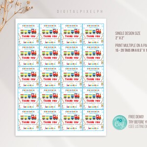 Editable Train Round Thank You Tags, Train Sticker, Train Square Thank ...