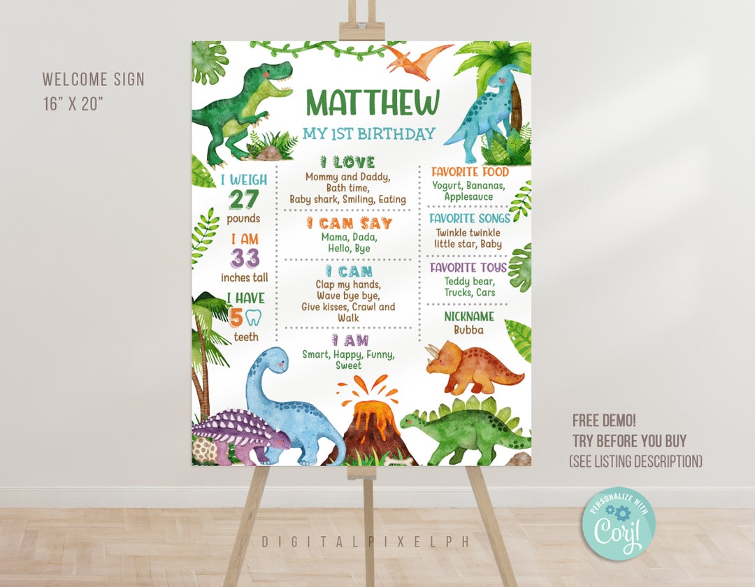 Editable Dinosaur Birthday Milestone Poster Template, Dinosaur ...
