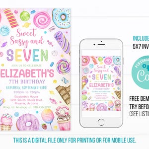 Editable Sweets Candy Invitation, Sweet Candy Birthday Invitation ...