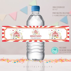 Editable Carnival Water Bottle Label, Carnival Bottle Label, Circus ...