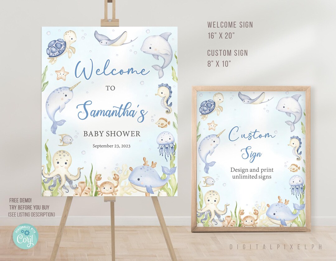 Editable Under the Sea Baby Shower Welcome Sign Template, Under the Sea ...