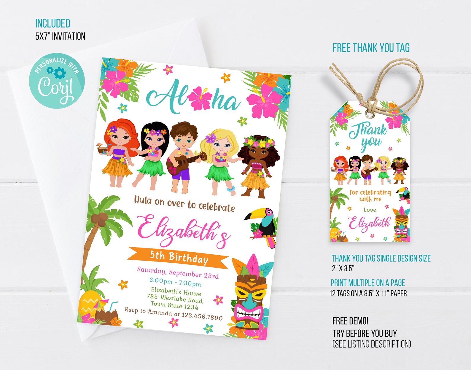 Editable Hawaiian Luau Birthday Invitation, Luau Party Invitation ...