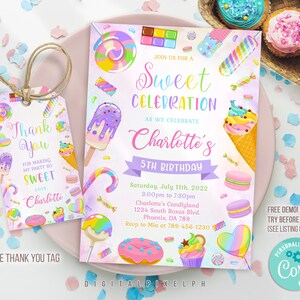 Editable Sweets Candy Invitation, Sweet Candy Birthday Invitation ...