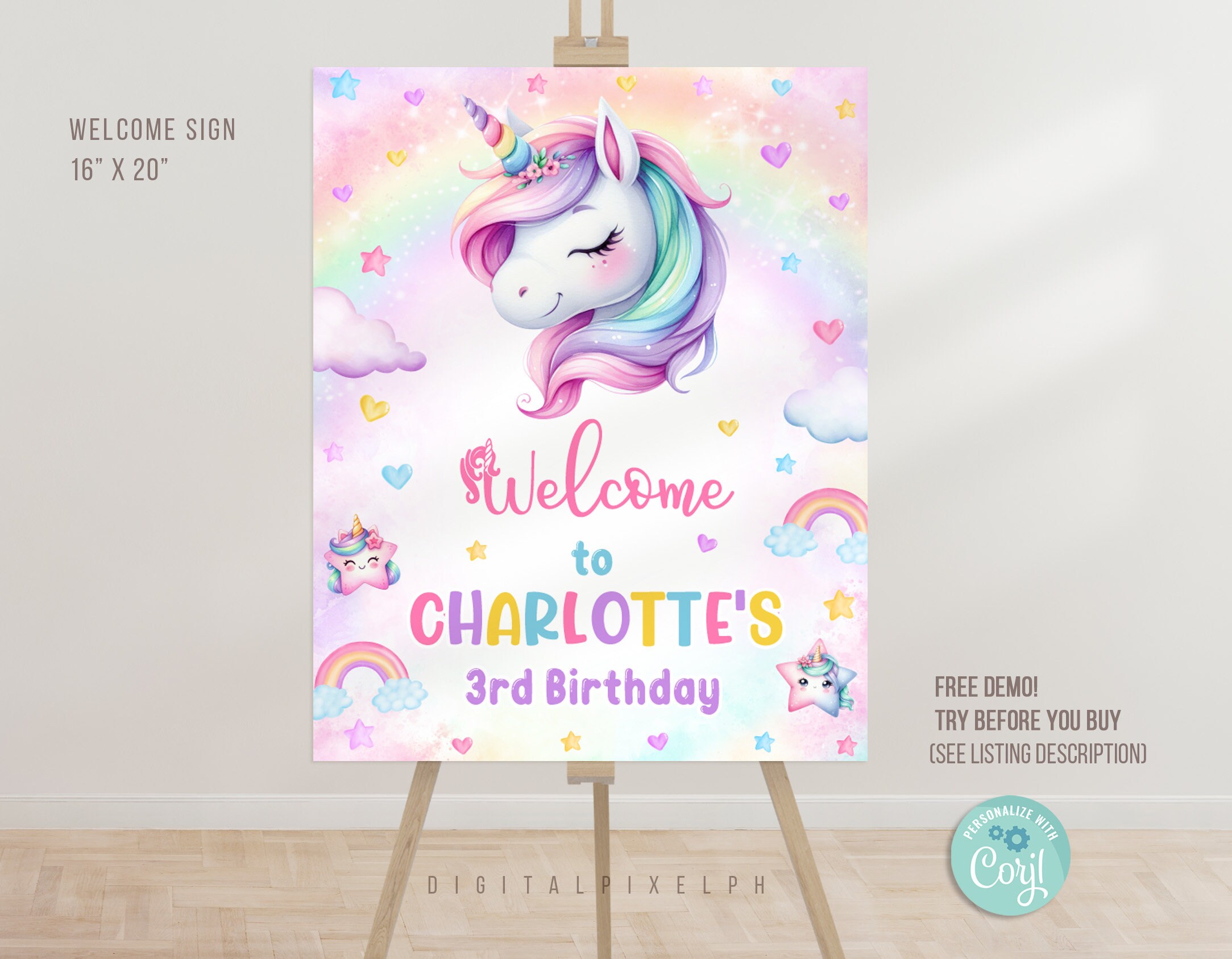 Editable Unicorn Birthday Welcome Sign Template (digital Download) - Etsy