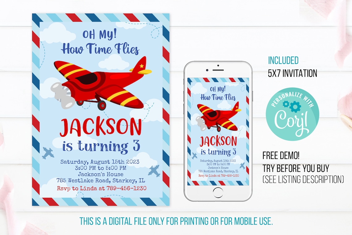 Airplane Birthday Invitation Template Airplane Invitation - Etsy
