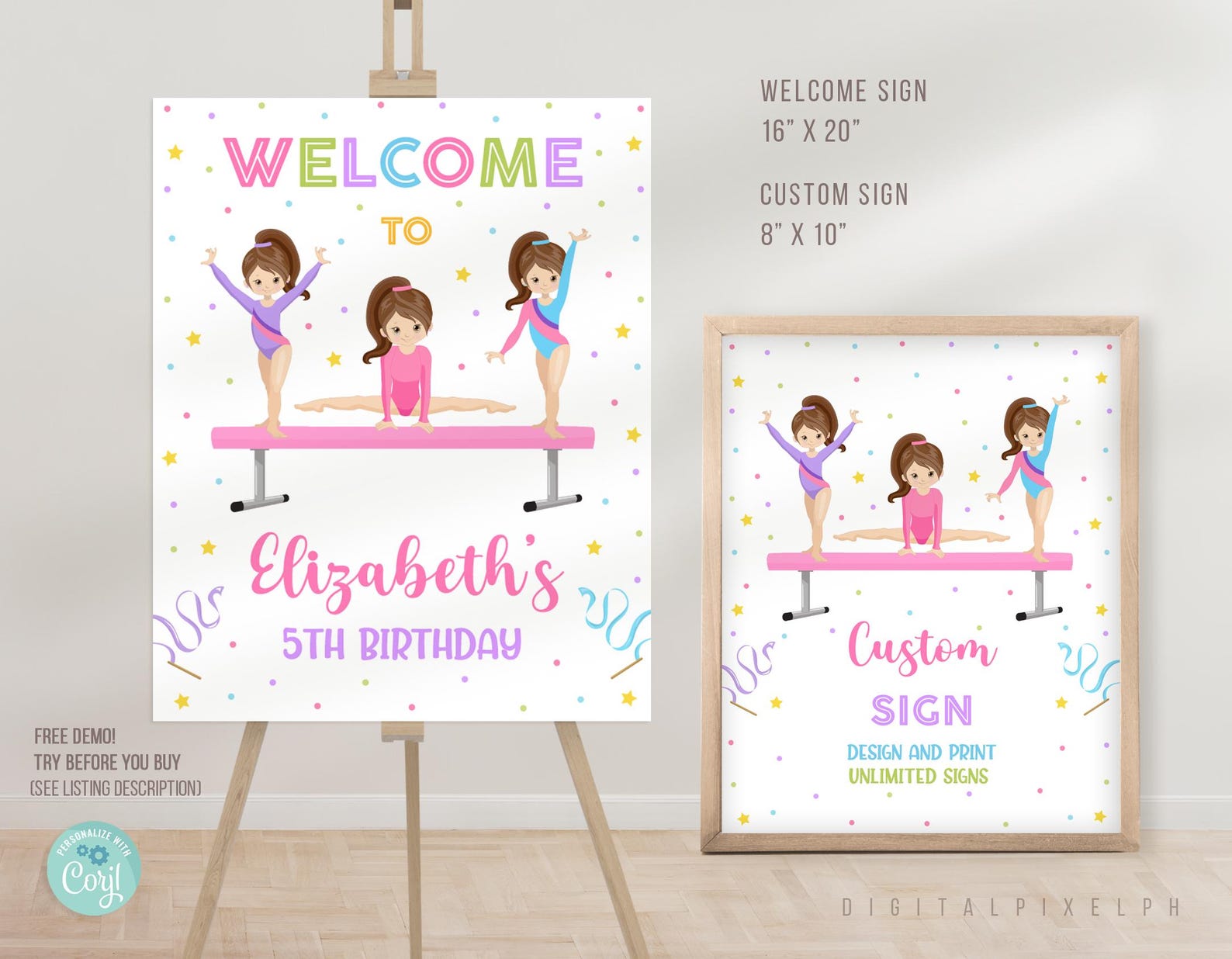 Gymnastics Birthday Welcome Sign Template, Editable (digital Download ...