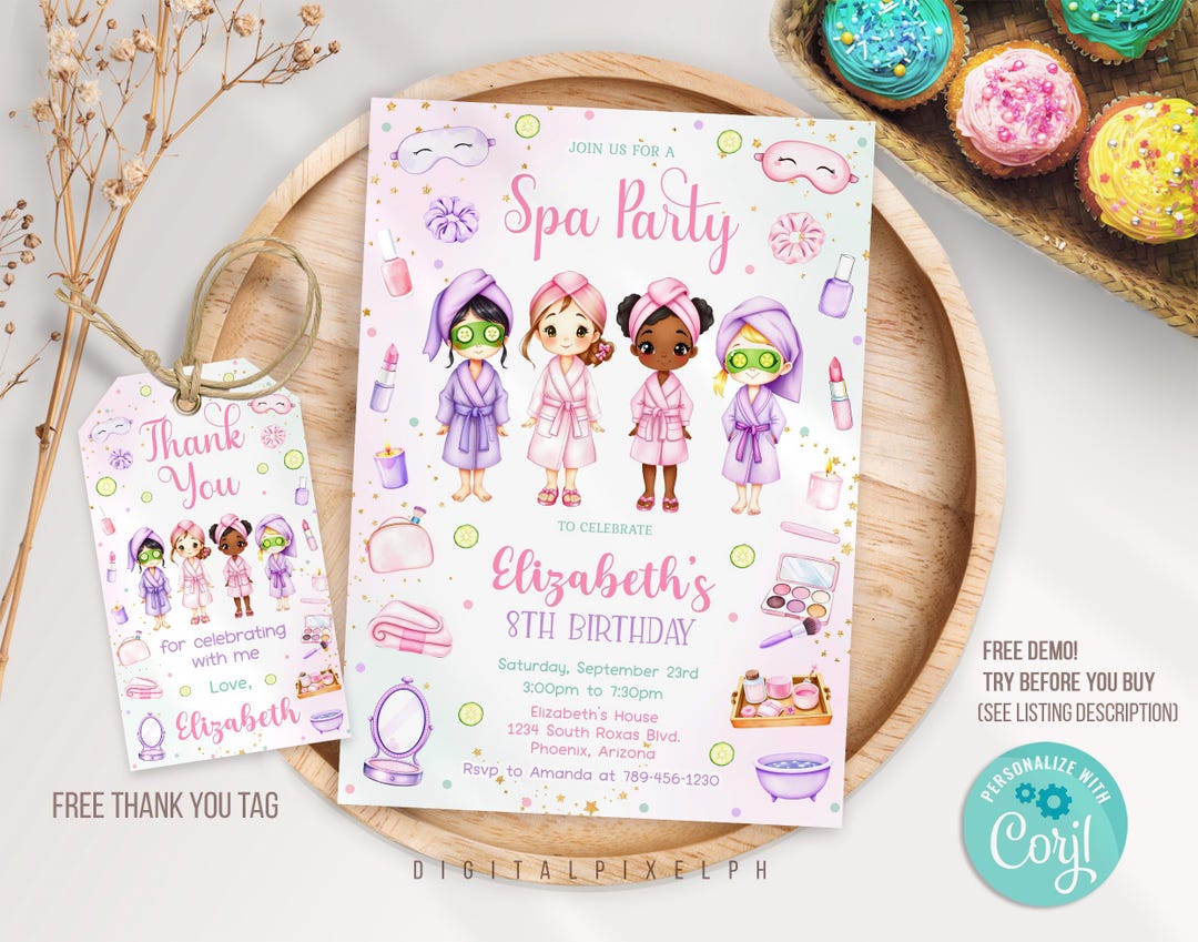 Editable Spa Party Birthday Invitation Template, Spa Party Birthday ...