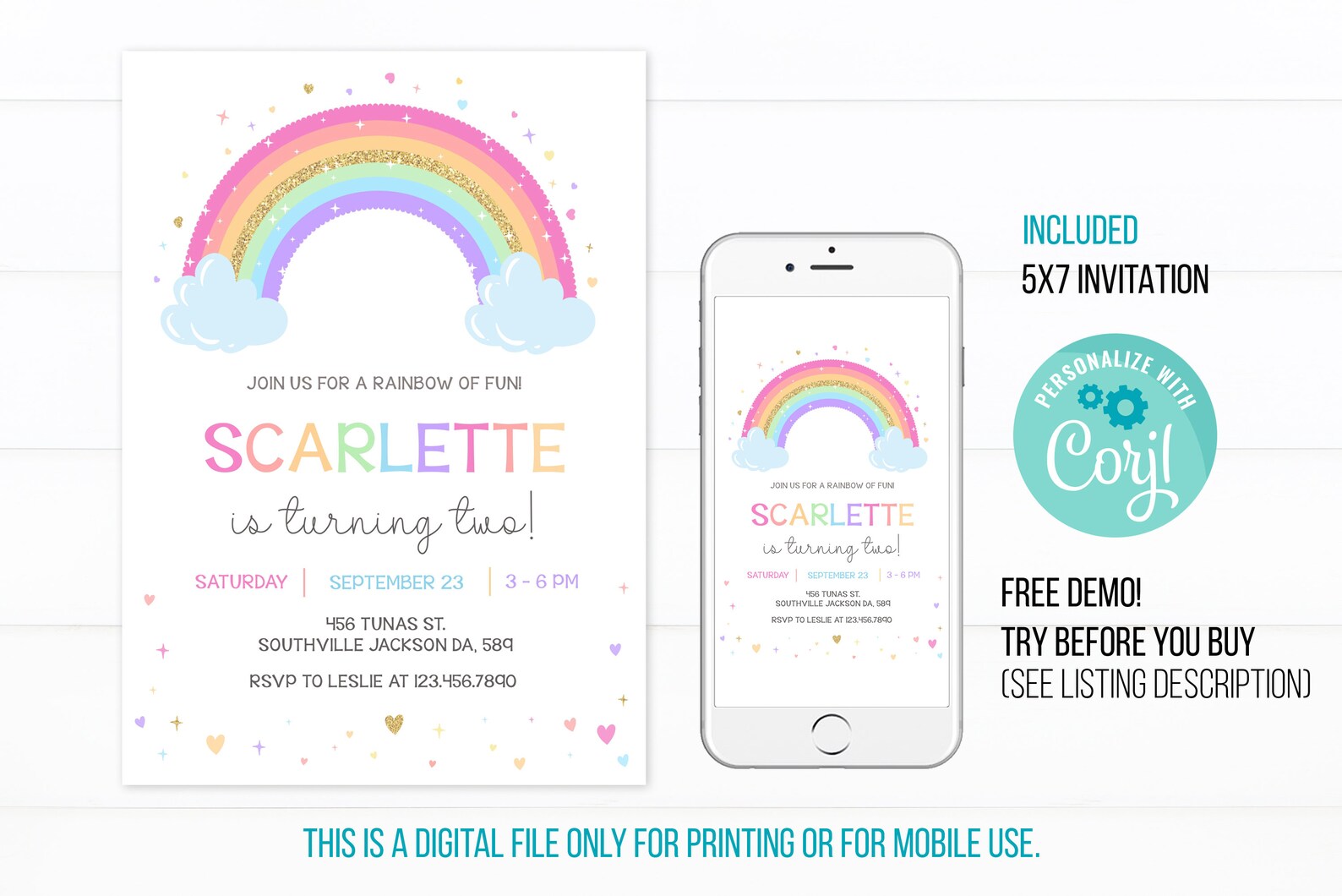 Editable Rainbow Birthday Invitation Rainbow Invitation | Etsy