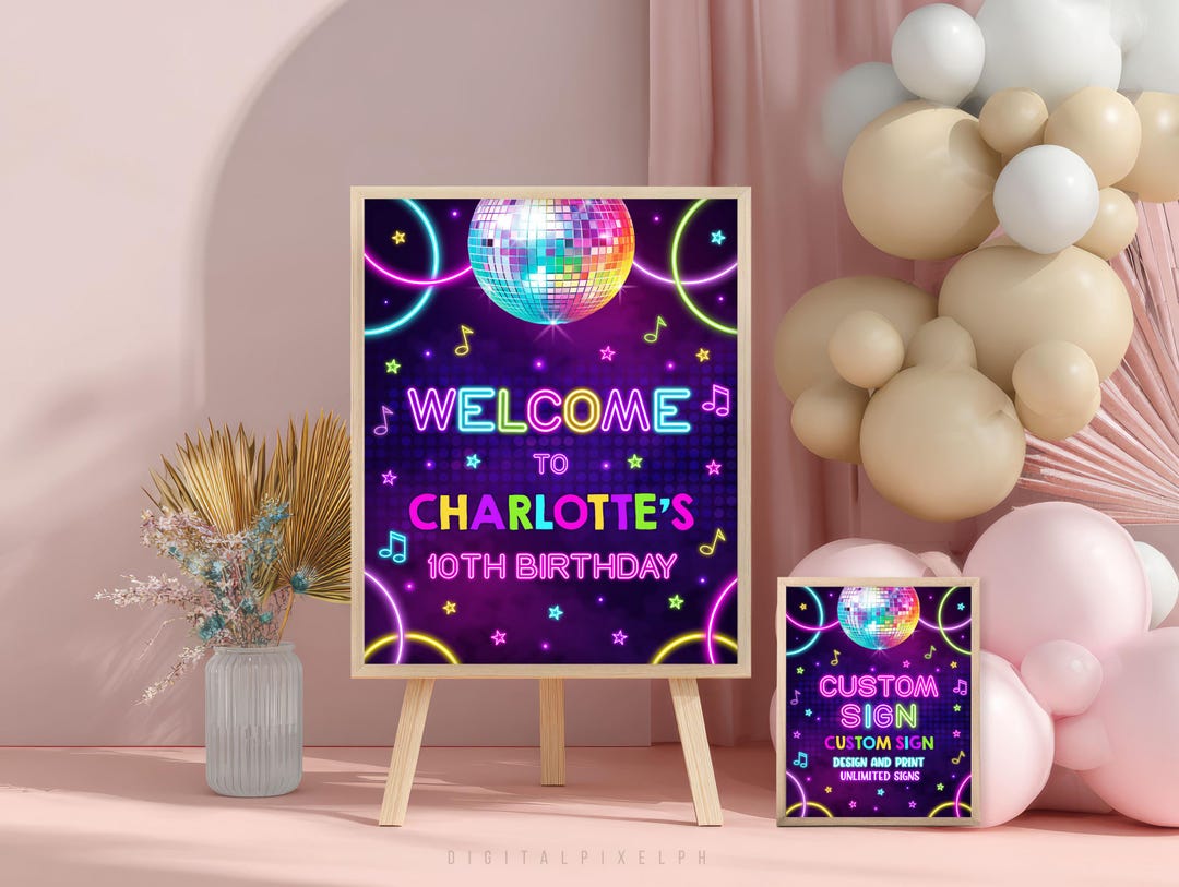 Editable Disco Party Welcome Sign, Glow Theme (digital Download) - Etsy