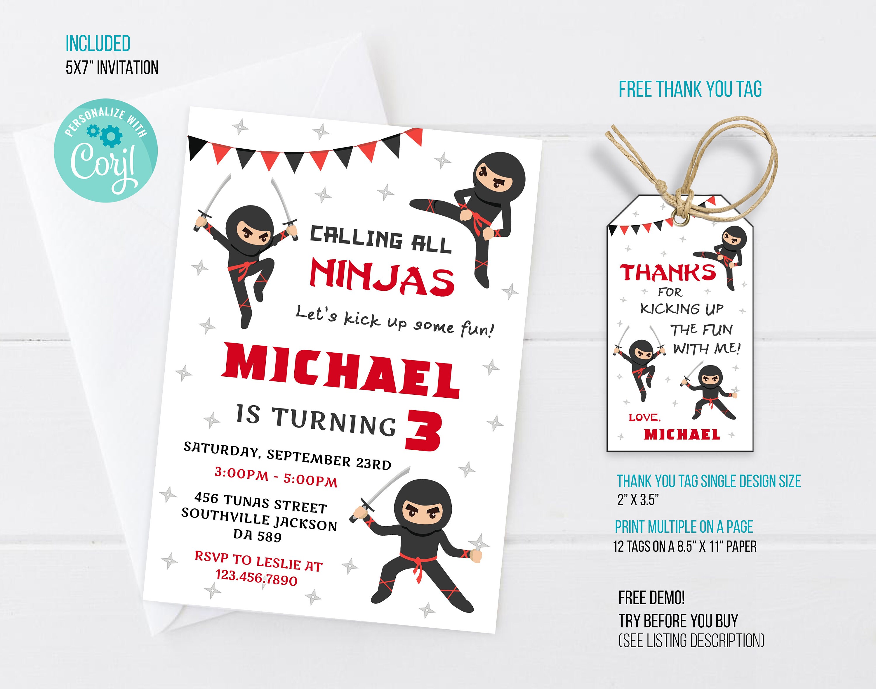Ninja Birthday Party Invitation Template Ninja Birthday Party - Etsy ...