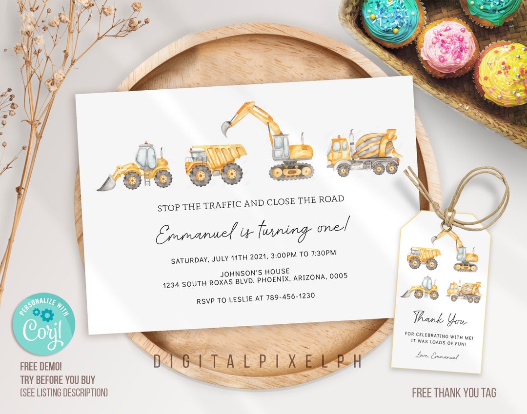 Construction Birthday Party Invitation Template, Construction ...