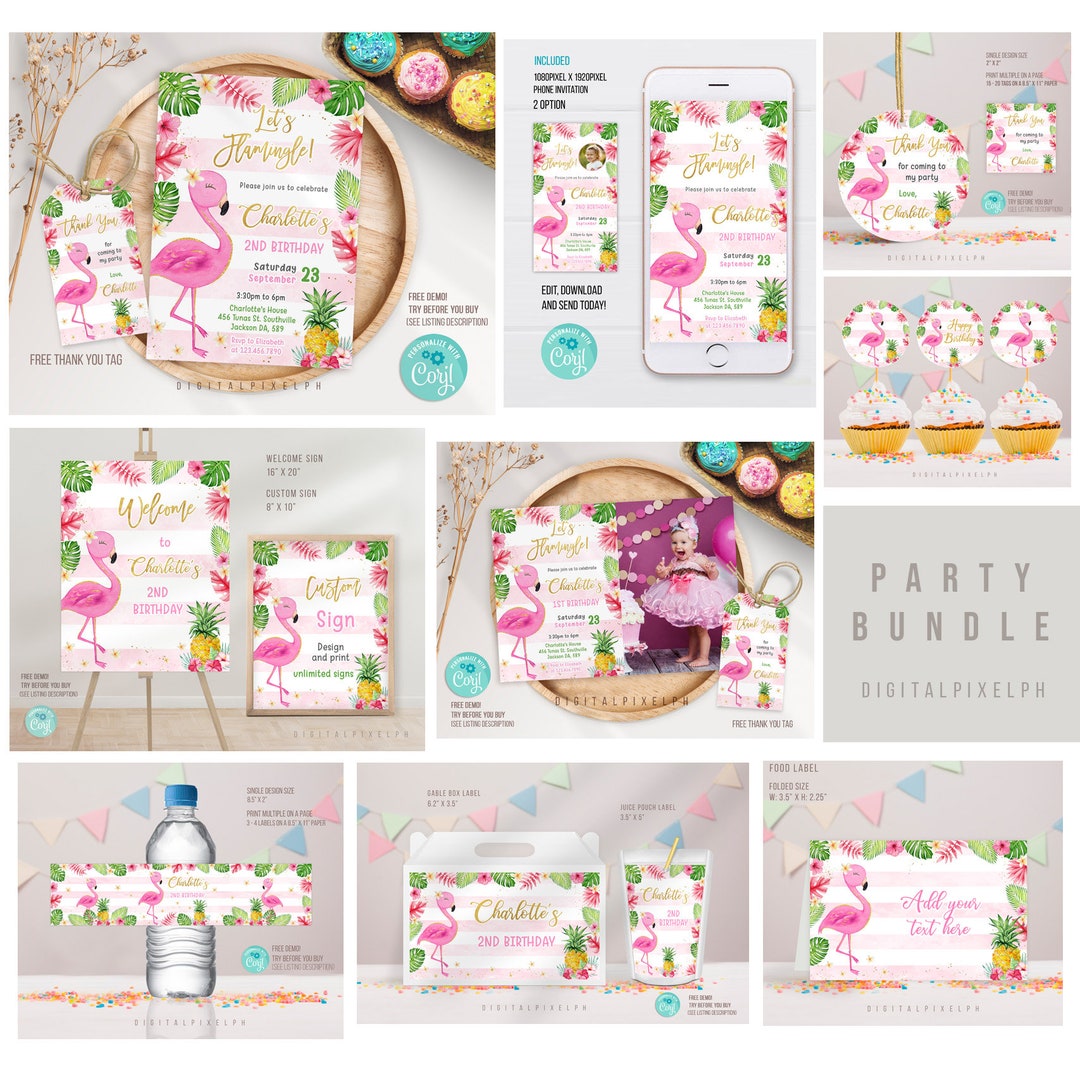 Editable Flamingo Birthday Party Bundle (digital Download) - Etsy