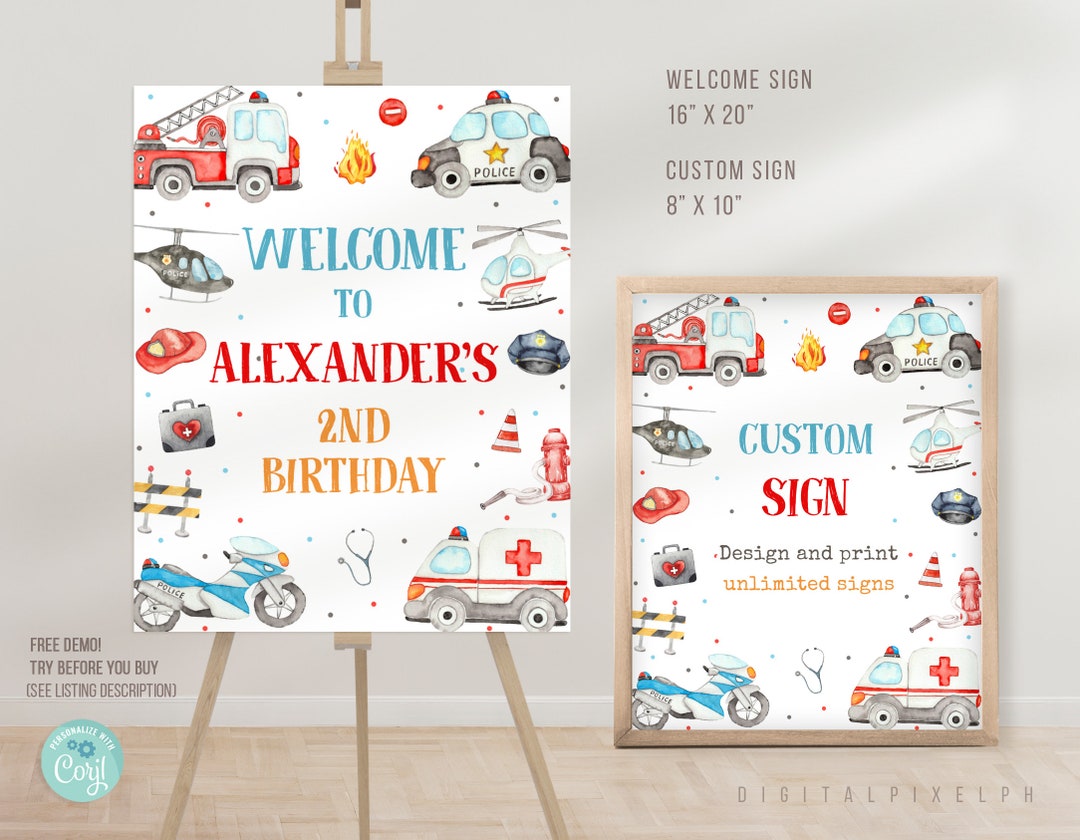 Editable Emergency Vehicles Welcome Sign Template, Emergency Vehicles ...