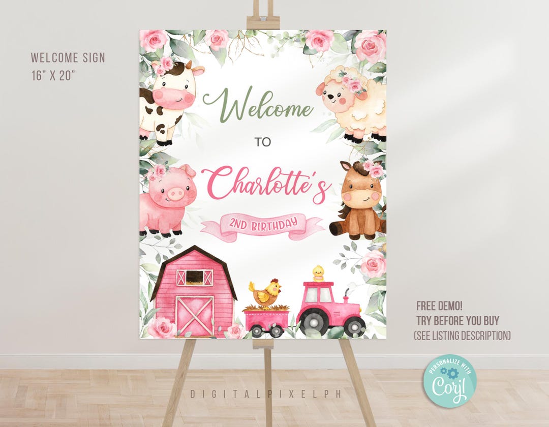 Editable Farm Birthday Welcome Sign Template, Farm Birthday Custom Sign ...