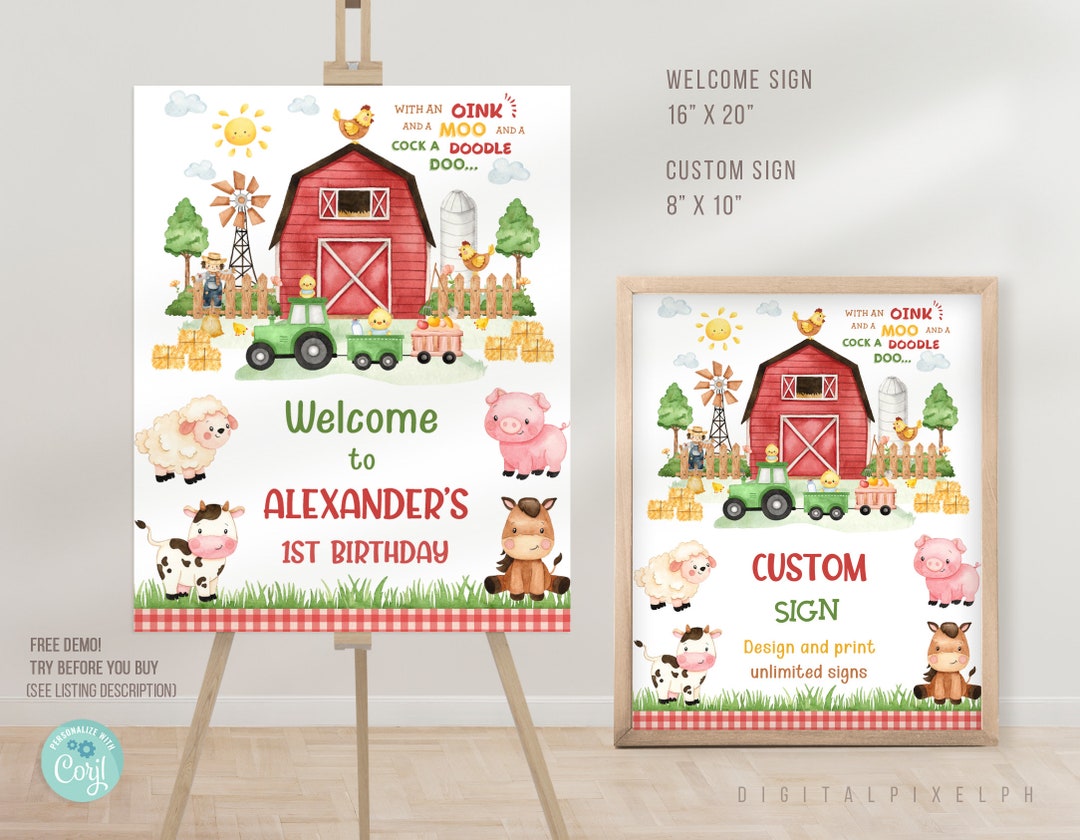 Editable Farm Birthday Welcome Sign Template, Farm Birthday Custom Sign ...