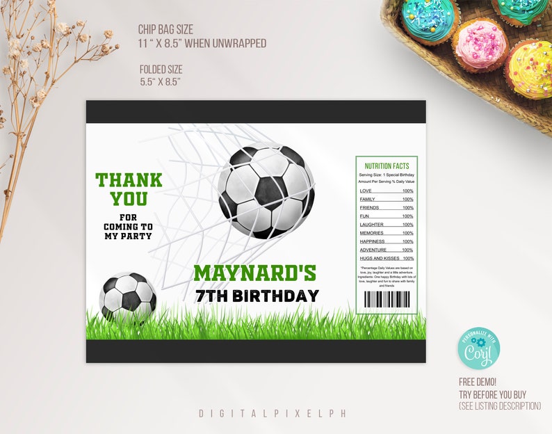Editable Soccer Birthday Chip Bag Wrapper (digital Download) - Etsy
