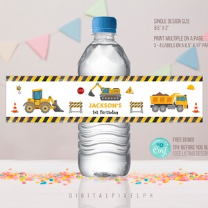 Editable Construction Birthday Water Bottle Label, Construction Label ...