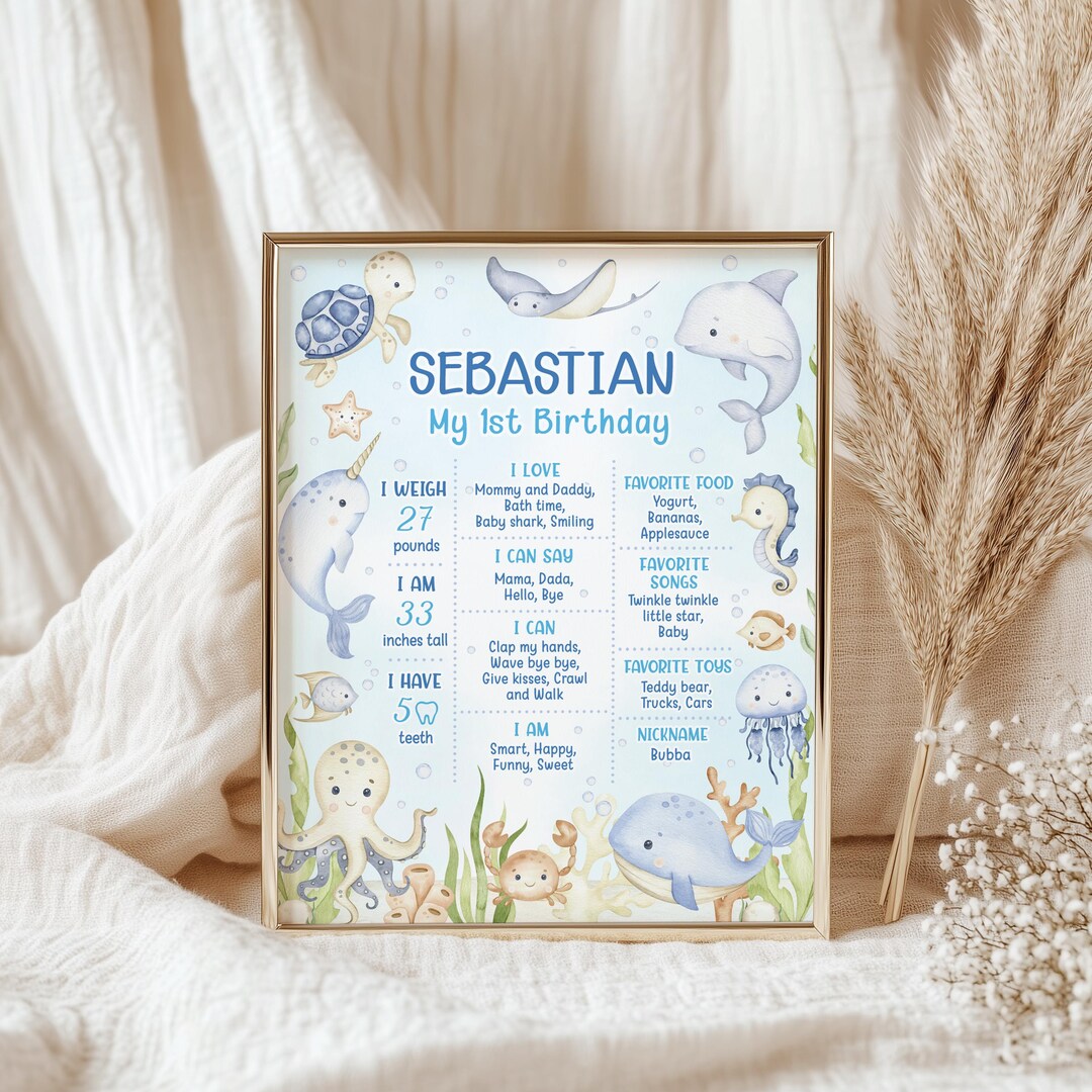 Under the Sea Birthday Milestone Poster, Editable Template (digital ...