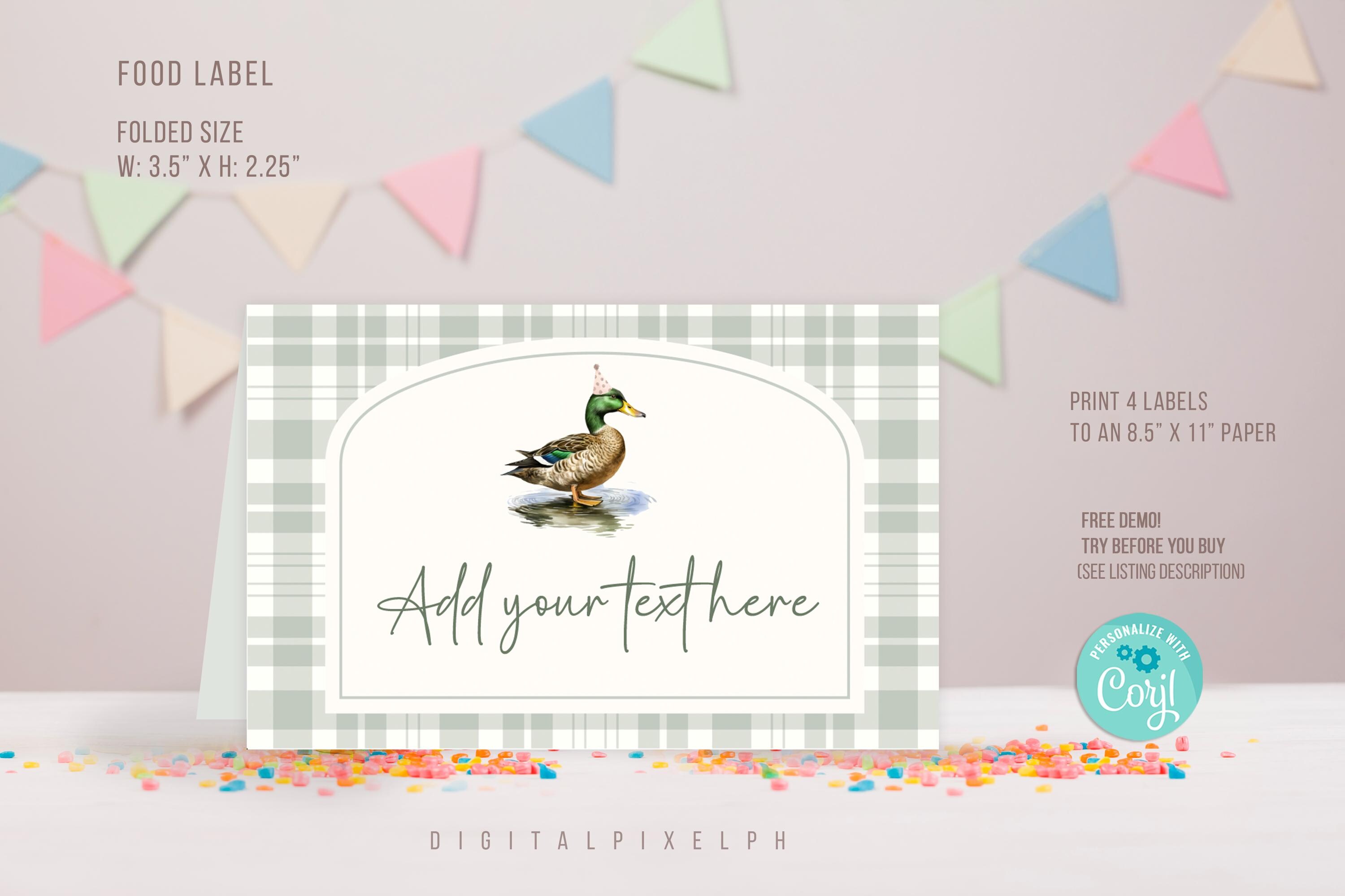 Editable Mallard Duck Food Label Tent Cards (digital Download) - Etsy