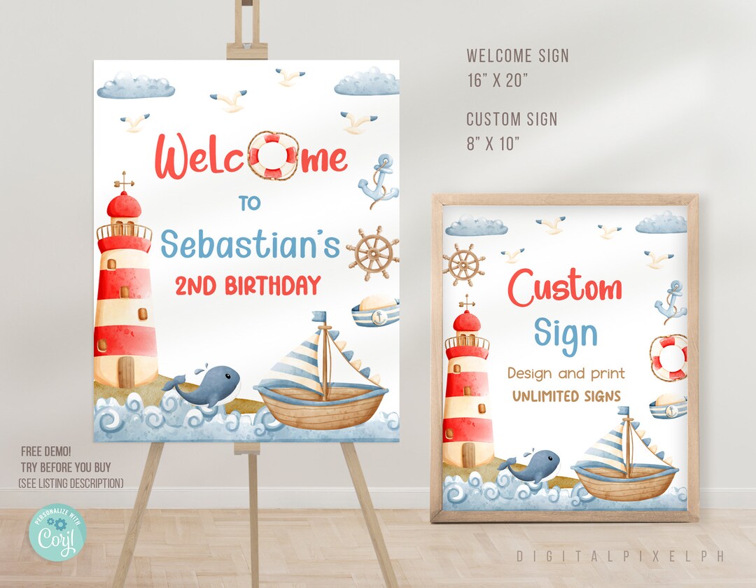 Editable Nautical Birthday Welcome Sign Template, Nautical Birthday ...
