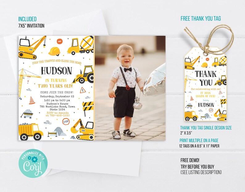Editable Construction Birthday Party Invitation Template - Etsy