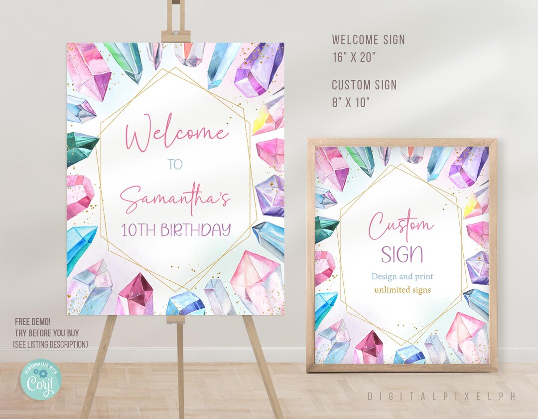 Editable Crystal Gemstone Welcome Sign Template, Crystal Gemstone ...