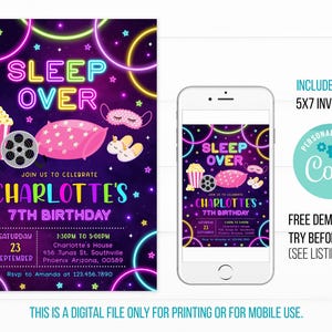 Editable Sleepover Party Birthday Invitation, Slumber Party Birthday ...