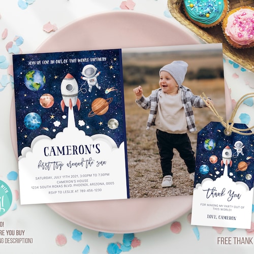 Outer Space Birthday Invitation Template With Photo Planets - Etsy