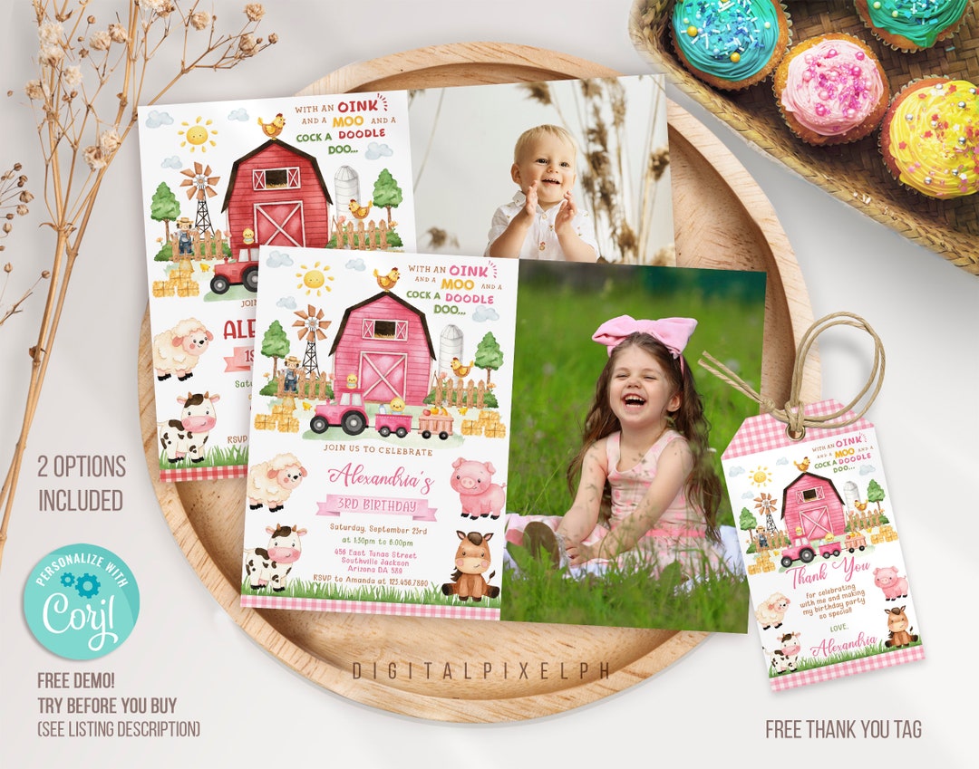 Farm Birthday Party Invitation Template With Photo, Farm Birthday ...