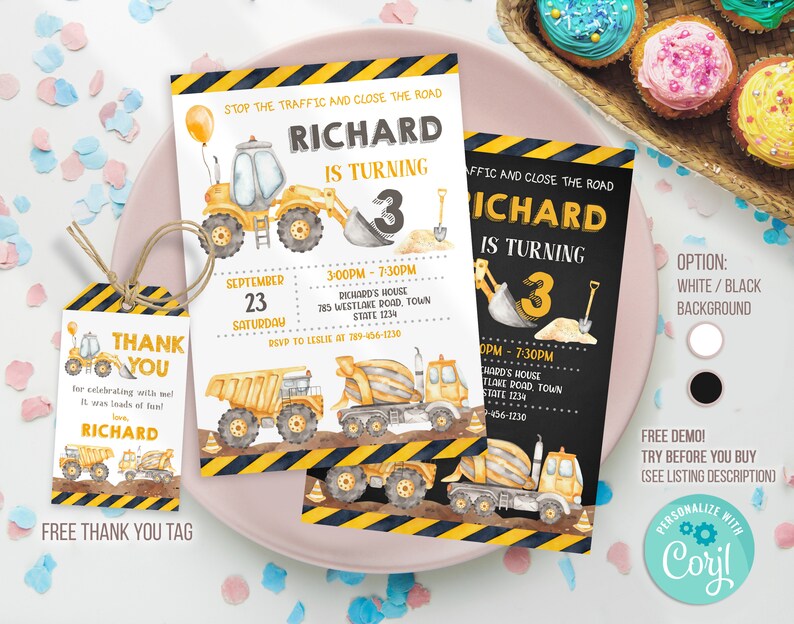 Editable Construction Birthday Party Invitation Template - Etsy