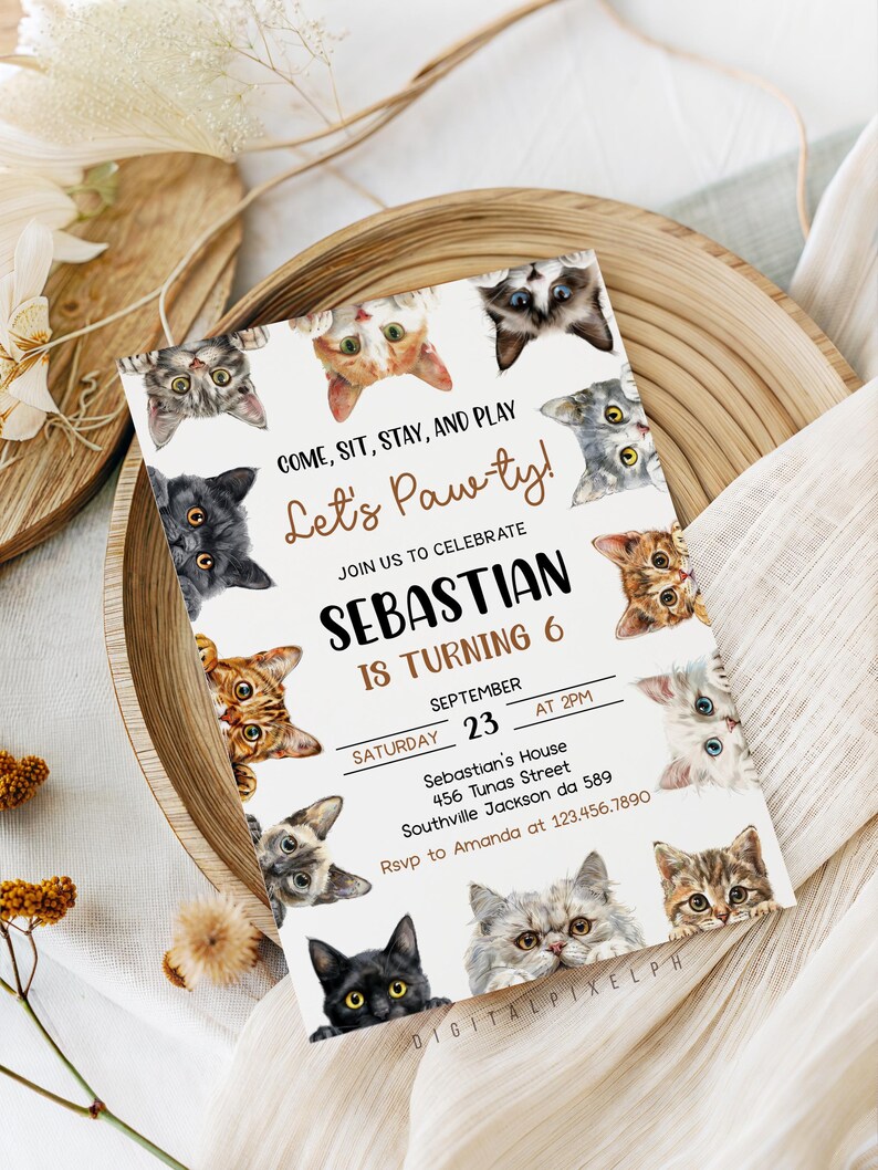 Editable Cat Birthday Invitation Template (digital Download) - Etsy