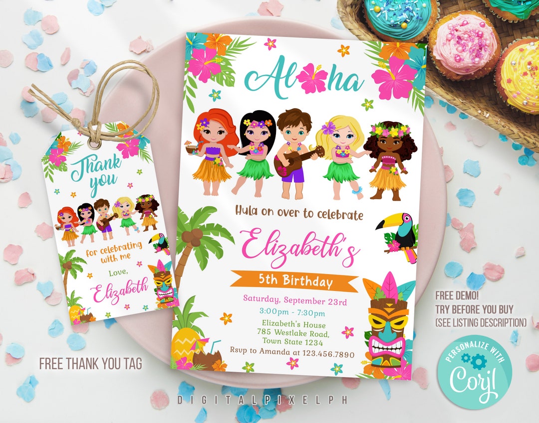 Editable Hawaiian Luau Birthday Invitation, Luau Party Invitation ...
