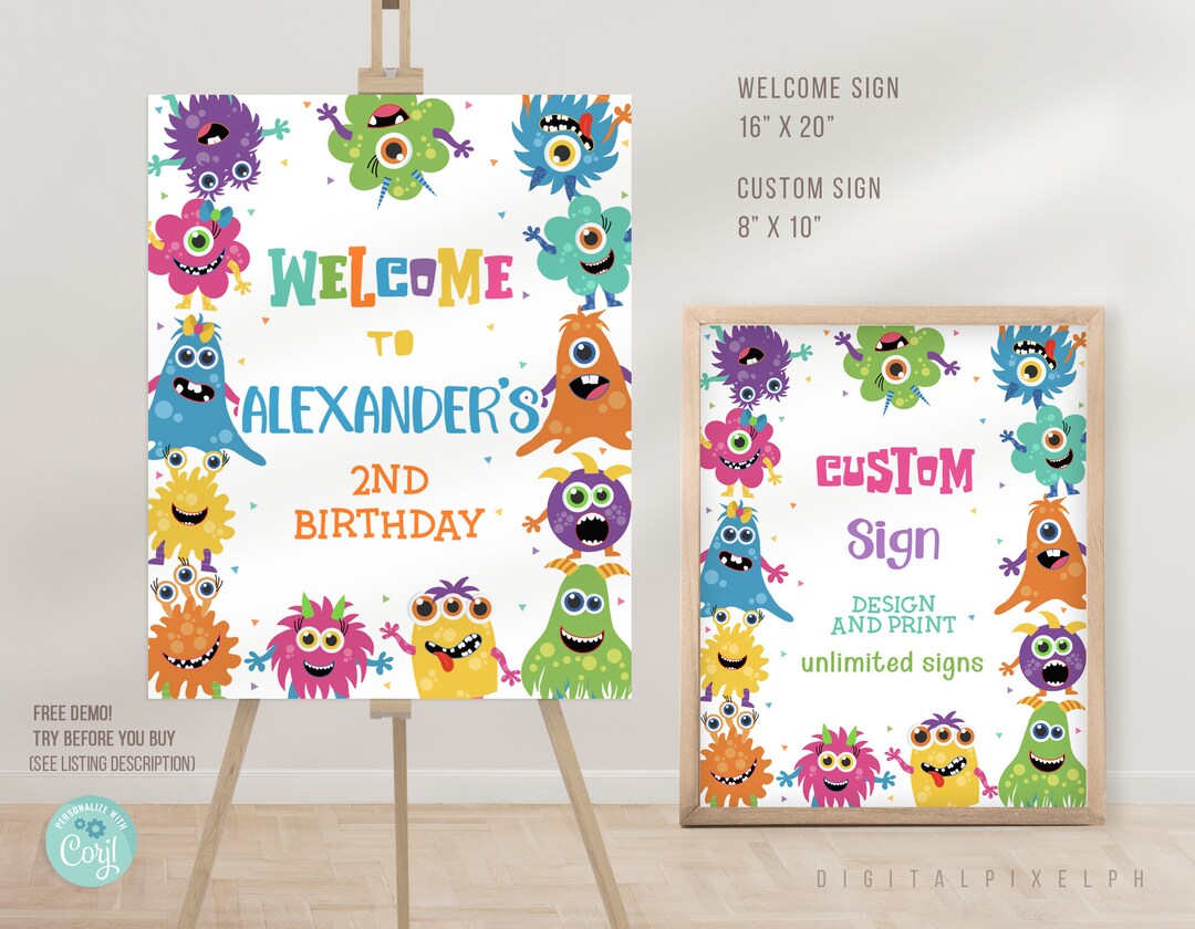 Editable Monster Welcome Sign Template Monster Birthday - Etsy